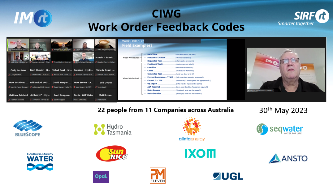 SIRF IMRt CIWG | Work Order Feedback Codes - 30 May 2023